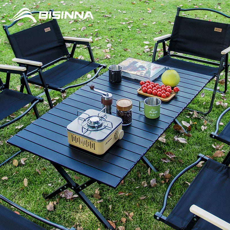 BISINNA Outdoor Egg Roll Table Portable Folding Table Carbon Steel Des ...